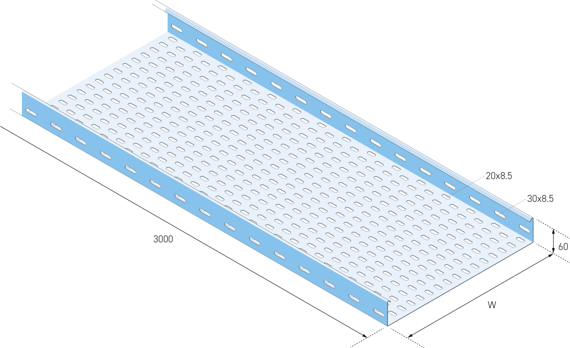 Cable Tray Perforated 60x100mm RVS304 | 60 mm | 3000 mm | Stainless ...