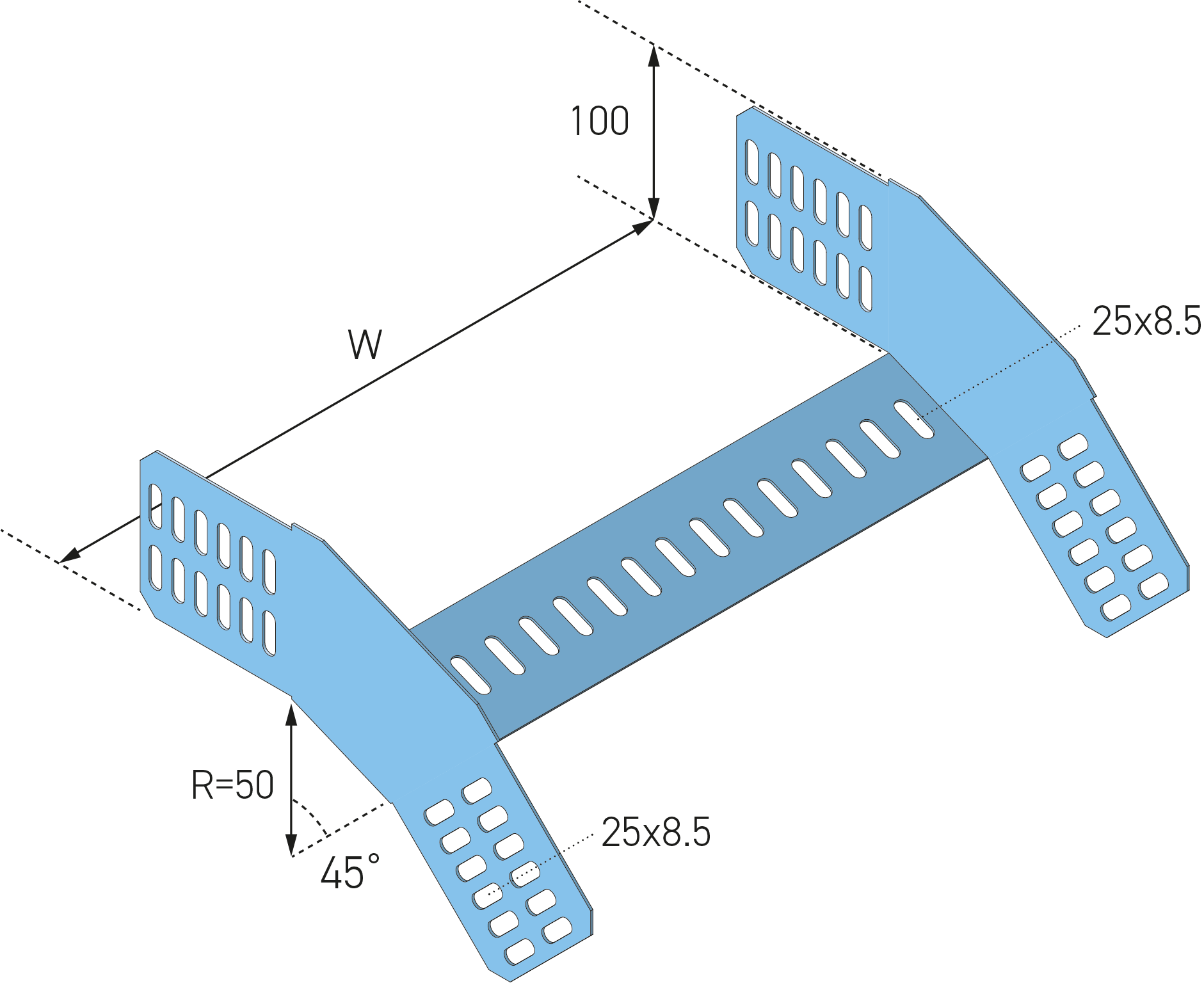 Outside Riser 45° Cable Tray ECT100 100x100 SV | 45° | Pre galvanized ...
