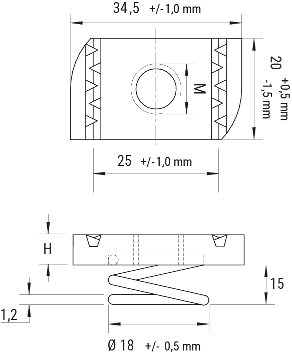Strut Glijmoer met Korte Veer M8 EG | 34.5 mm | M8 | Elektrolytisch ...