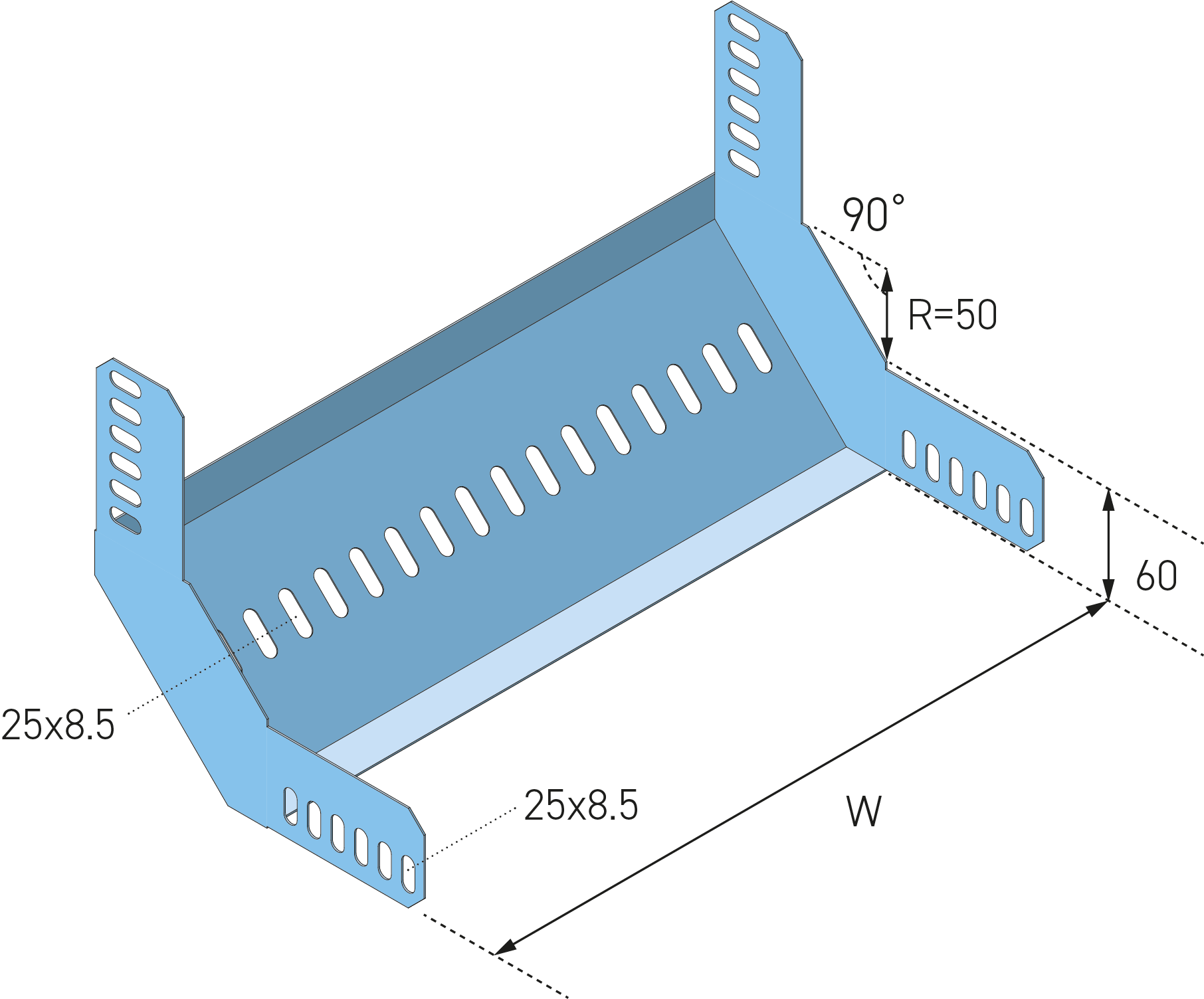 Inside Riser 90° Cable Tray ECT60 75mm PG | 90° | Pre galvanized | 60 ...