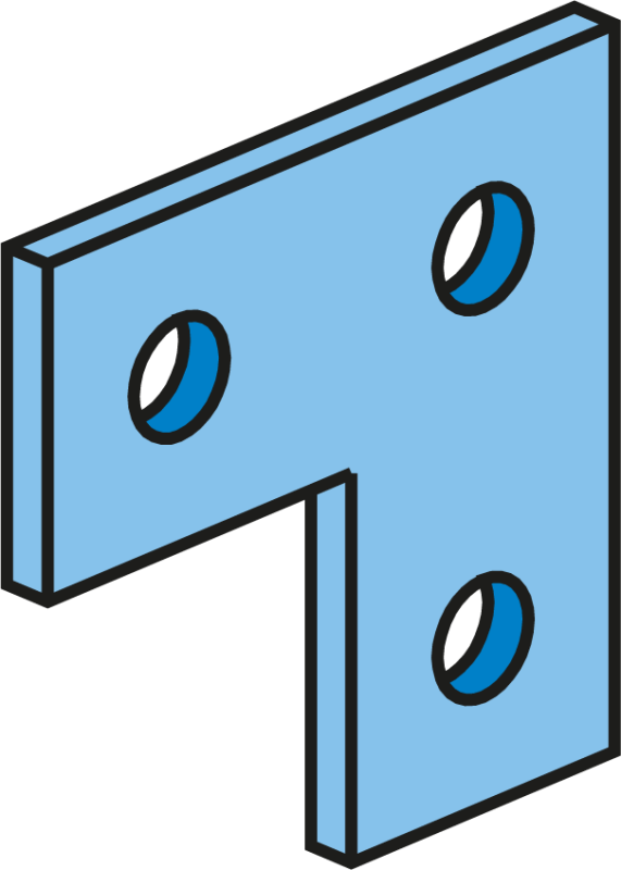 Flat Angle Strut Bracket L 3 Holes SS316L | Stainless Steel 316 | ES1036SS