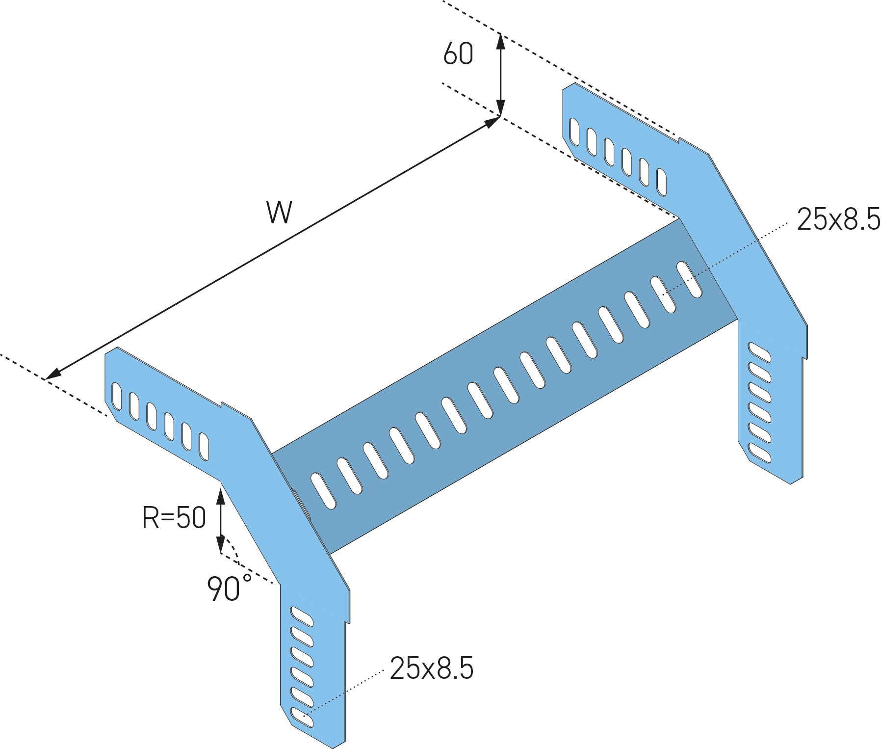 Outside Riser 90° Cable Tray ECT60 200mm HDG | 90° | Hot dip galvanized ...