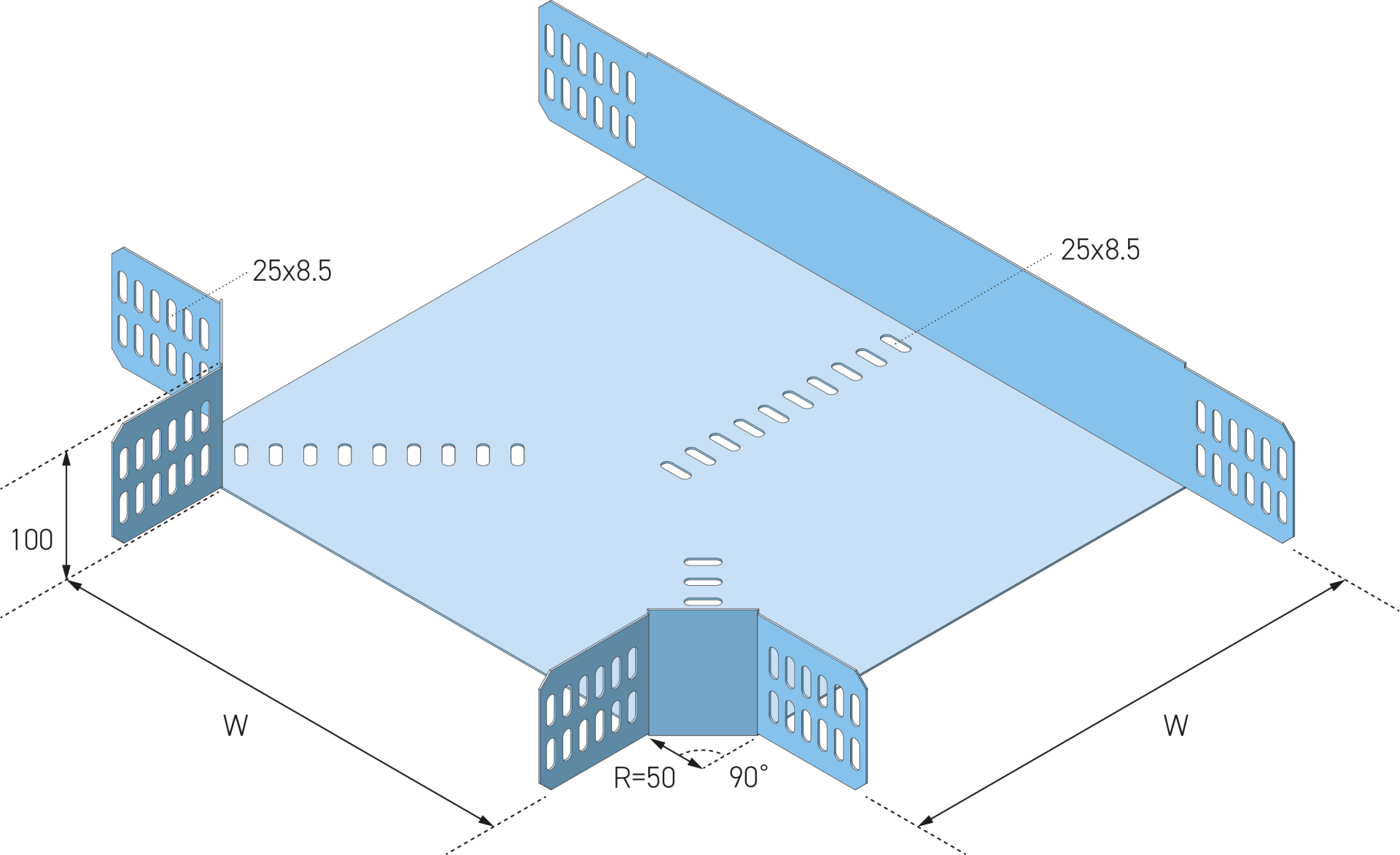 T-piece Cable Tray ECT100 100x200 RVS316 | 50 mm | Stainless Steel 316 ...
